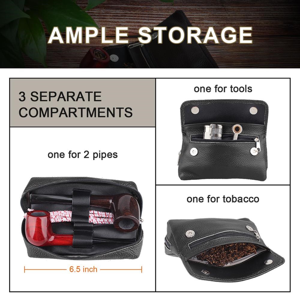 Genuine Leather Smoking Tobacco Pipe Pouch Case Bag 2 Pipes_虎窝淘