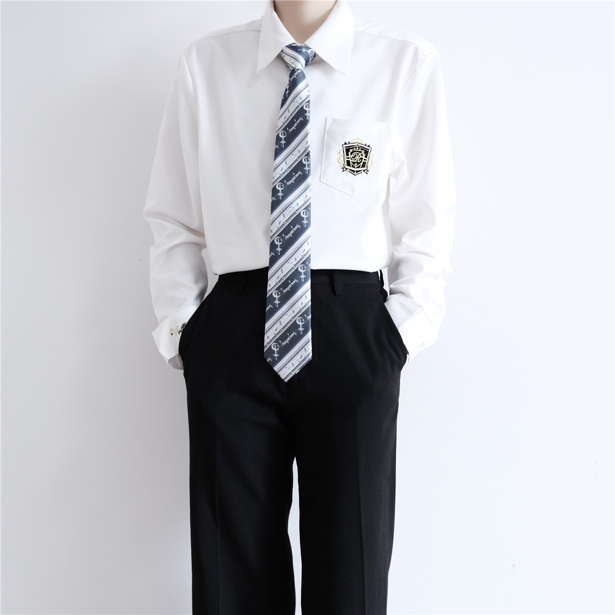 【颜沐溪】聿崎川原创设计jk/dk制服男款长袖衬衫酷帅刺绣上衣_虎窝淘