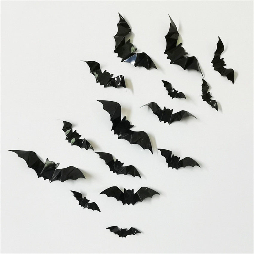 16pcs Halloween 3D black bat Wall Stickers Halloween party D_虎窝淘