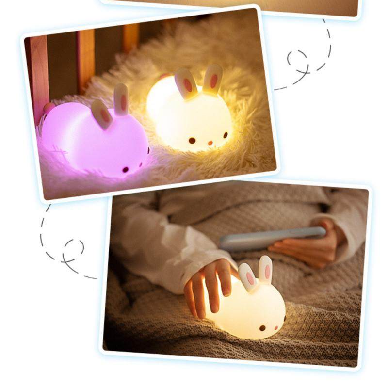 Cute LED Night Light Silicone Touch Sensor 7 Colors Rabbit_虎窝淘