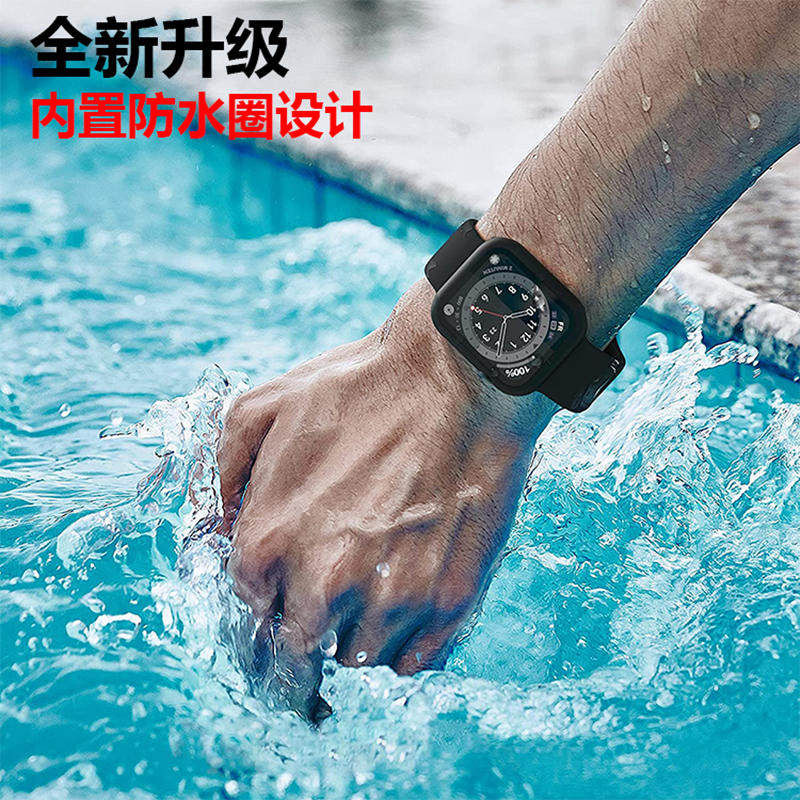 苹果手表iwatch防水保护壳钢化膜一体保护套applewatch7/6/se/5/4/3/2/1防尘全屏覆盖保护膜壳膜全包贴膜表带_虎窝淘