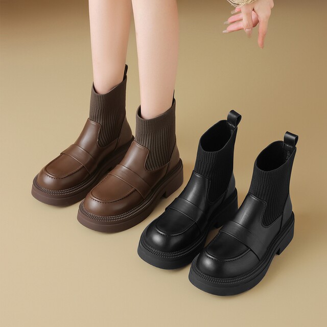 Zhr short boots female thick bottom Lefo shoes socks boots 2024 autumn ...