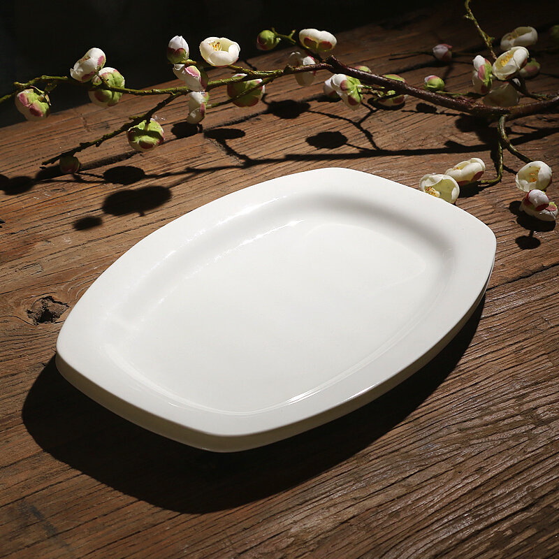 鱼盘陶瓷纯白无铅骨瓷日式椭圆方形盘子家用餐具创意菜盘水果盘_虎窝淘