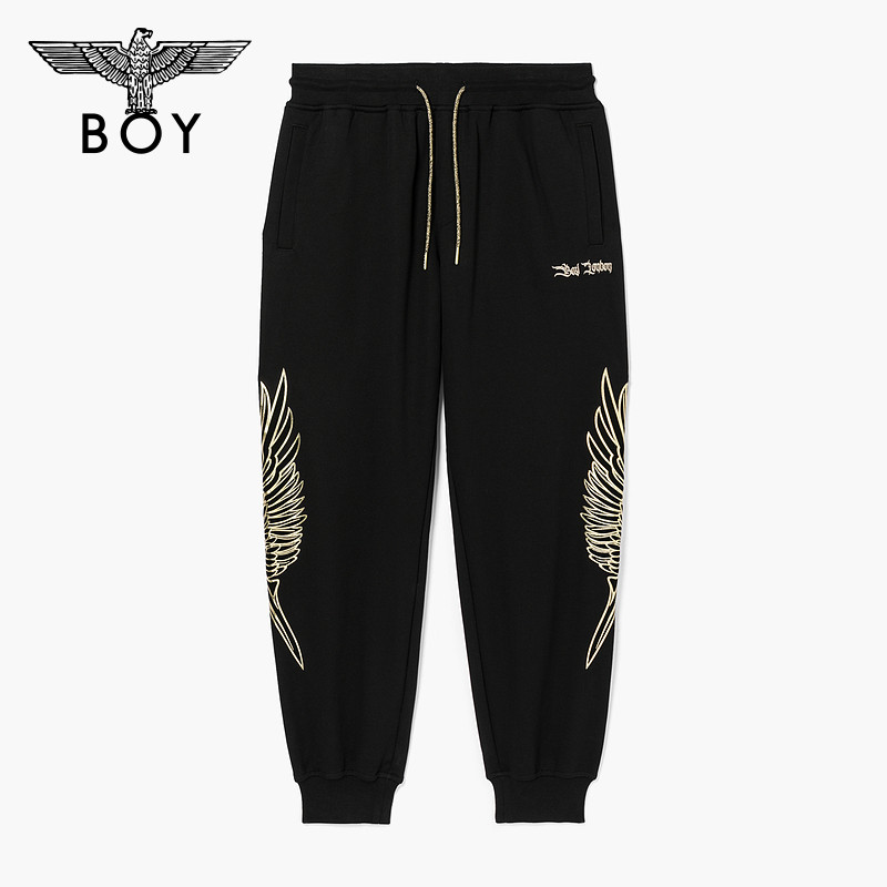 BOYLONDON秋季男女同款烫金老鹰翅膀哥特风朋克黑色卫裤N15012_虎窝淘