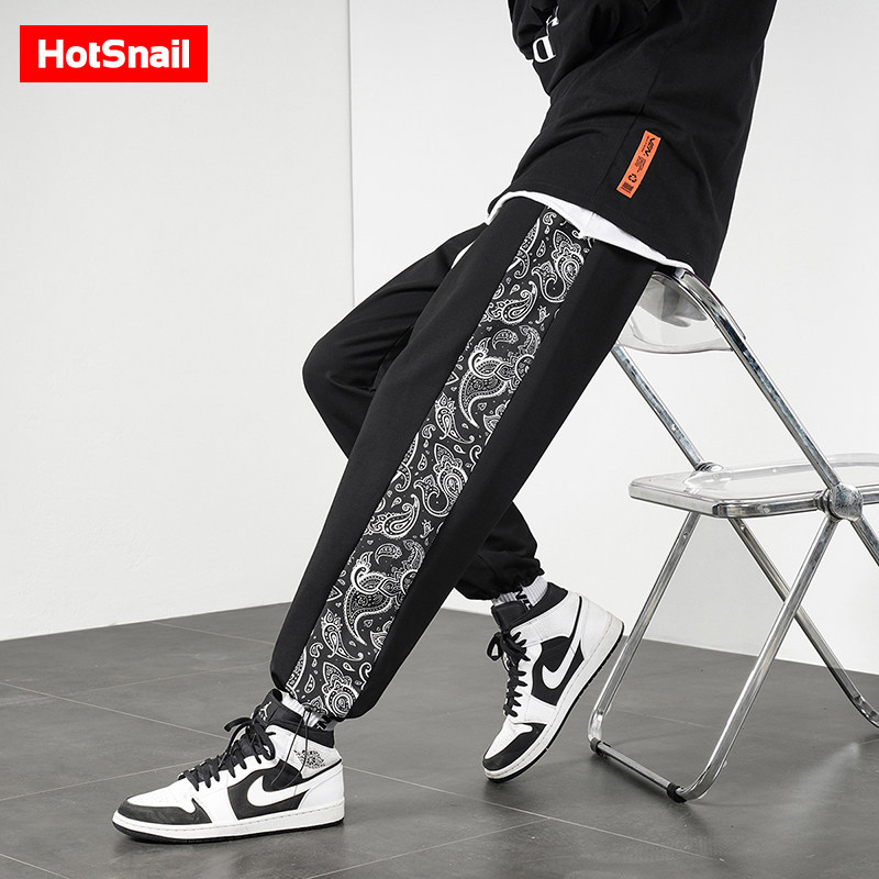 hotsnail裤子男腰果花侧边拼接运动休闲宽松直筒卫裤潮流小脚长裤_虎窝淘