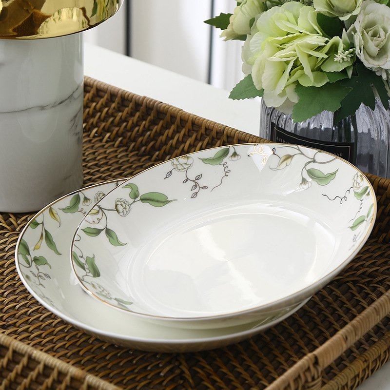 菜盘家用盘子陶瓷菜碟子中式创意简约10个深汤圆盘大号炒菜盘套装_虎窝淘