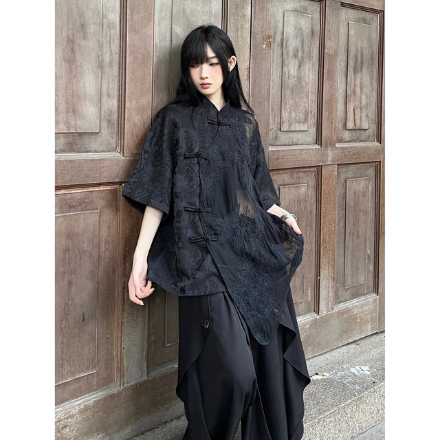 FG721 niche new Chinese tops for women summer new embroidered jacquard ...