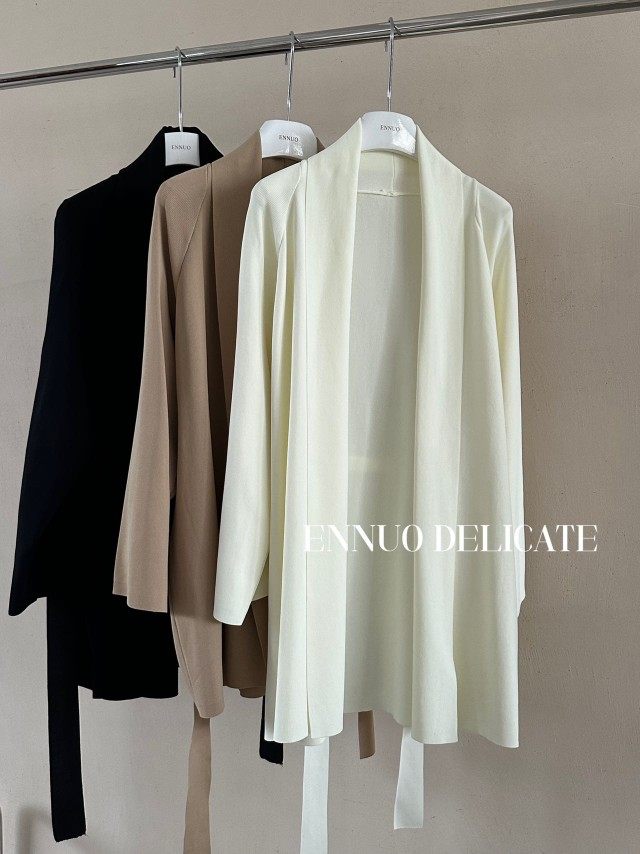 ENNUO恩诺春季新款韩版针织中款轮廓形慵懒风宽松开衫毛衣外套女_虎窝淘