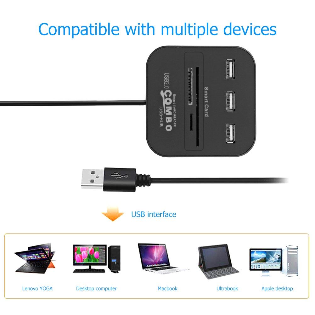 Portable USB HUB Smart Card Reader SIM TF SD Bank Chip Card_虎窝淘