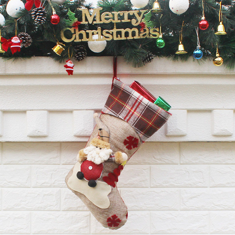1pcs Christmas Stocking Sock Xmas Themed Burlap Hanging_虎窝淘