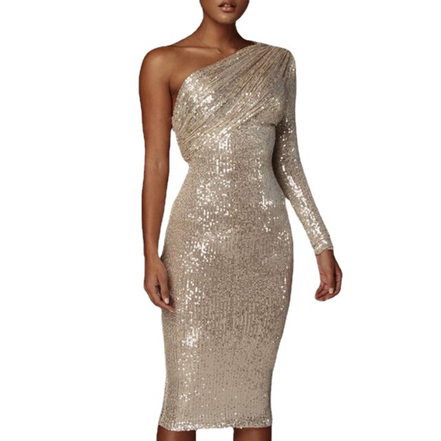 2025 European and American one-shoulder dress with diagonal collar and ...