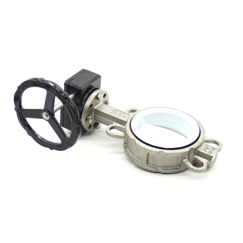 不锈钢全衬四氟手柄涡轮对夹蝶阀D371F4-10/16P四氟PTFE阀板_虎窝淘