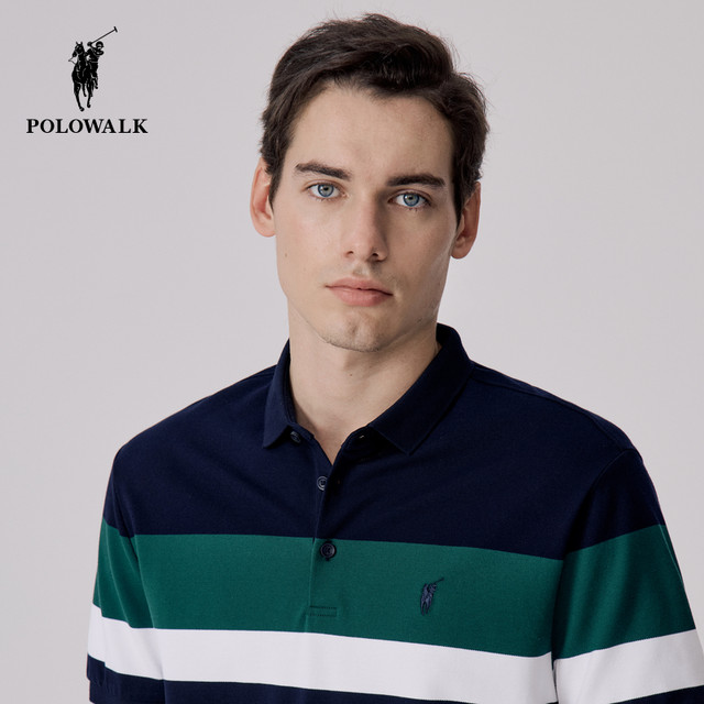 POLOWALK striped contrasting color POLO shirt spring and summer new top ...