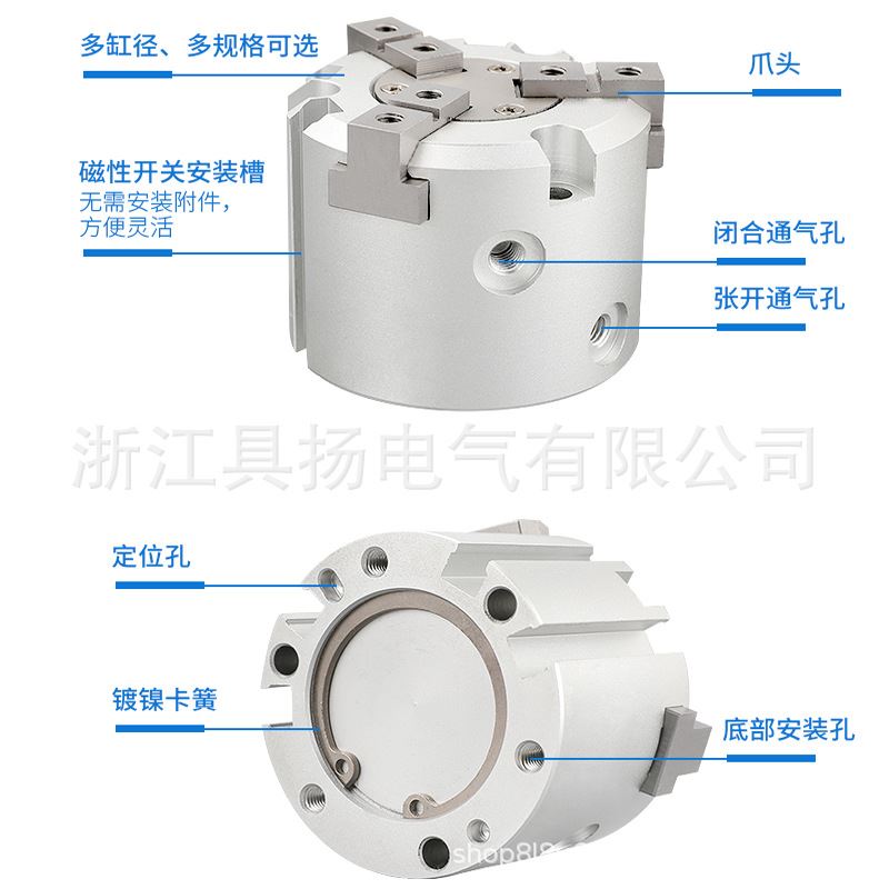 MHS2/3/4气动卡盘机械手气缸MHS4-16-20-25-50D二/三/四爪手指夹_虎窝淘