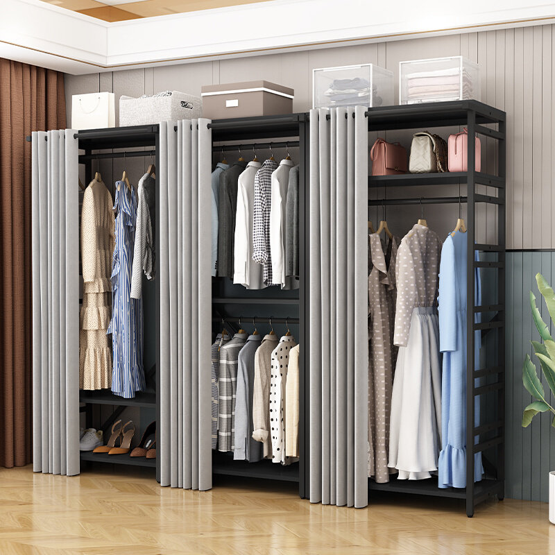 金属衣帽间挂衣架组合步入式卧室衣帽架落地双层置物架开放式衣柜_虎窝淘