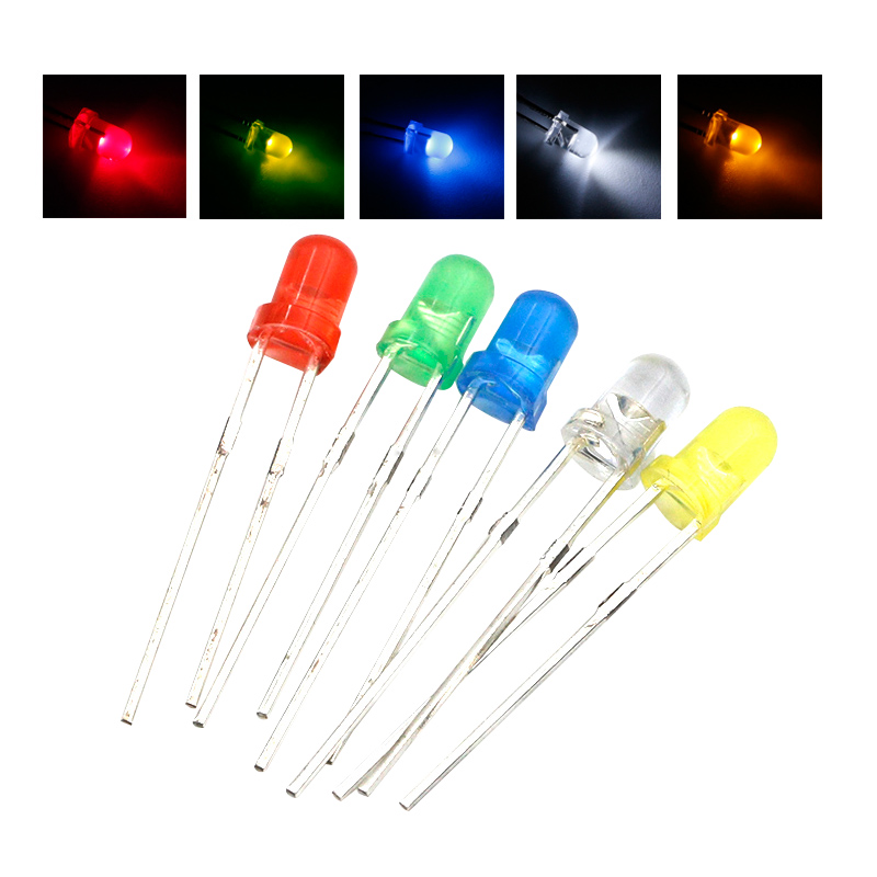 3mm 5mmLED灯珠发光二极管F3 F5红绿黄蓝白色直插灯泡元件包多种_虎窝淘