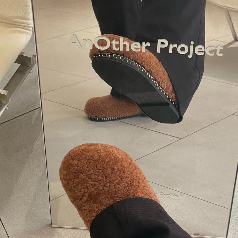 AnOther Project 2023年秋冬新款小众设计穆勒鞋毛毛拖鞋女M星店_虎窝淘