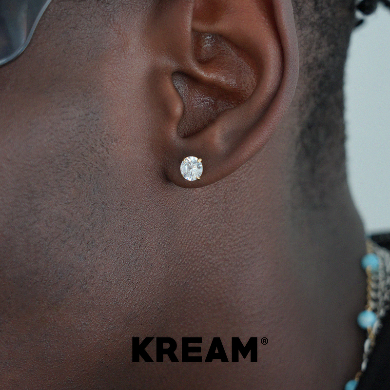 KREAM 10K真金gold claw Zircon Earrings纯金钻石耳钉男女锆石_虎窝淘