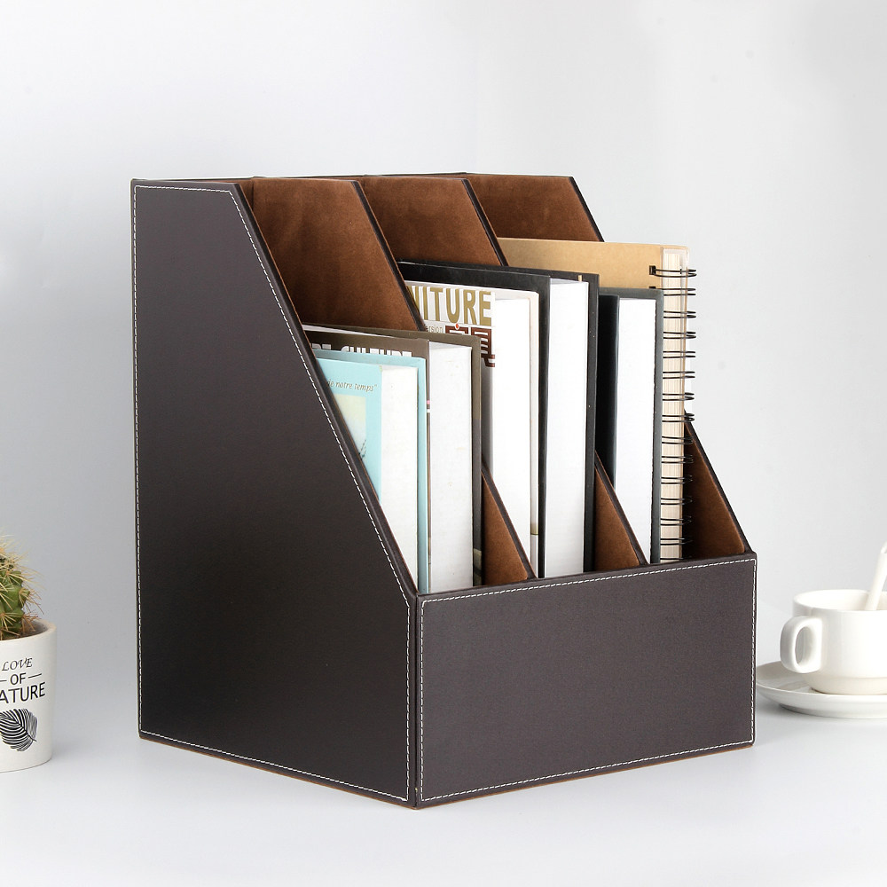 商务皮质三层文件栏/框桌面文件架子资料文件座收纳办公用品定制_虎窝淘