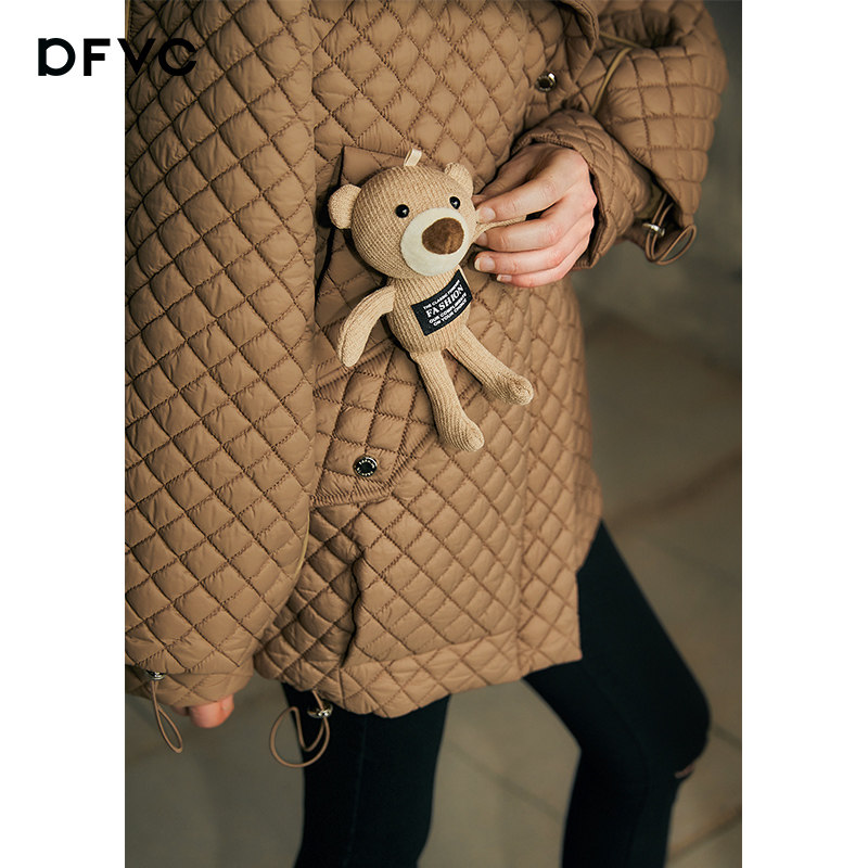 dfvc原创小众棉服设计感女大翻领送公仔2022年秋冬新款中长款大码_虎窝淘