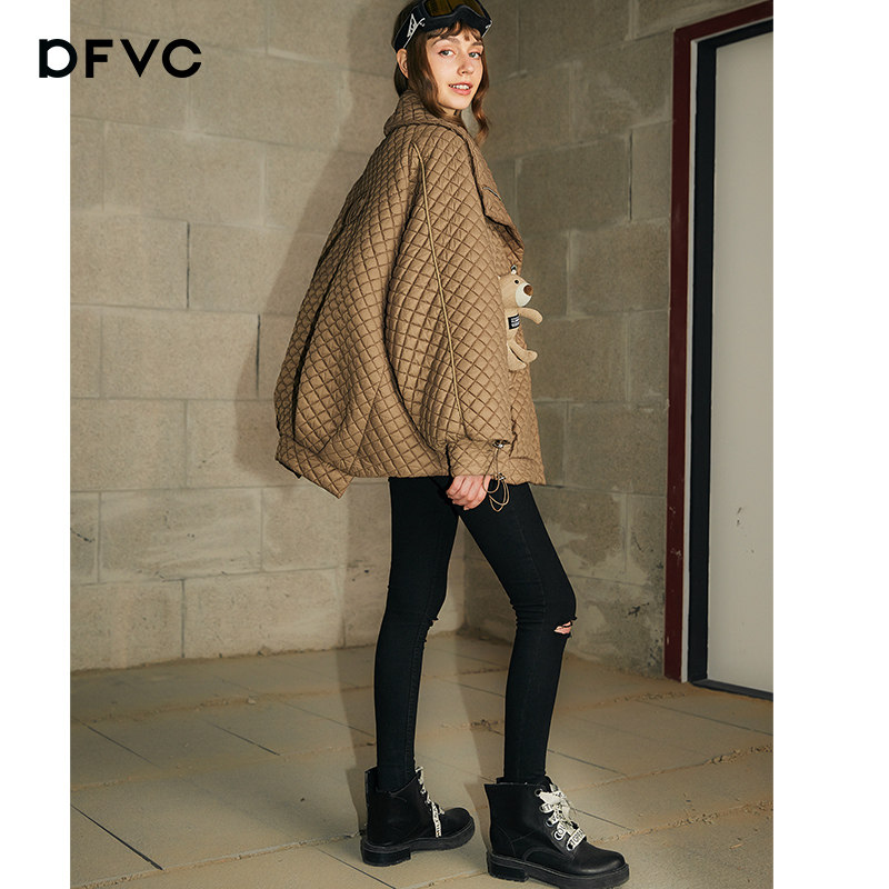 dfvc原创小众棉服设计感女大翻领送公仔2022年秋冬新款中长款大码_虎窝淘