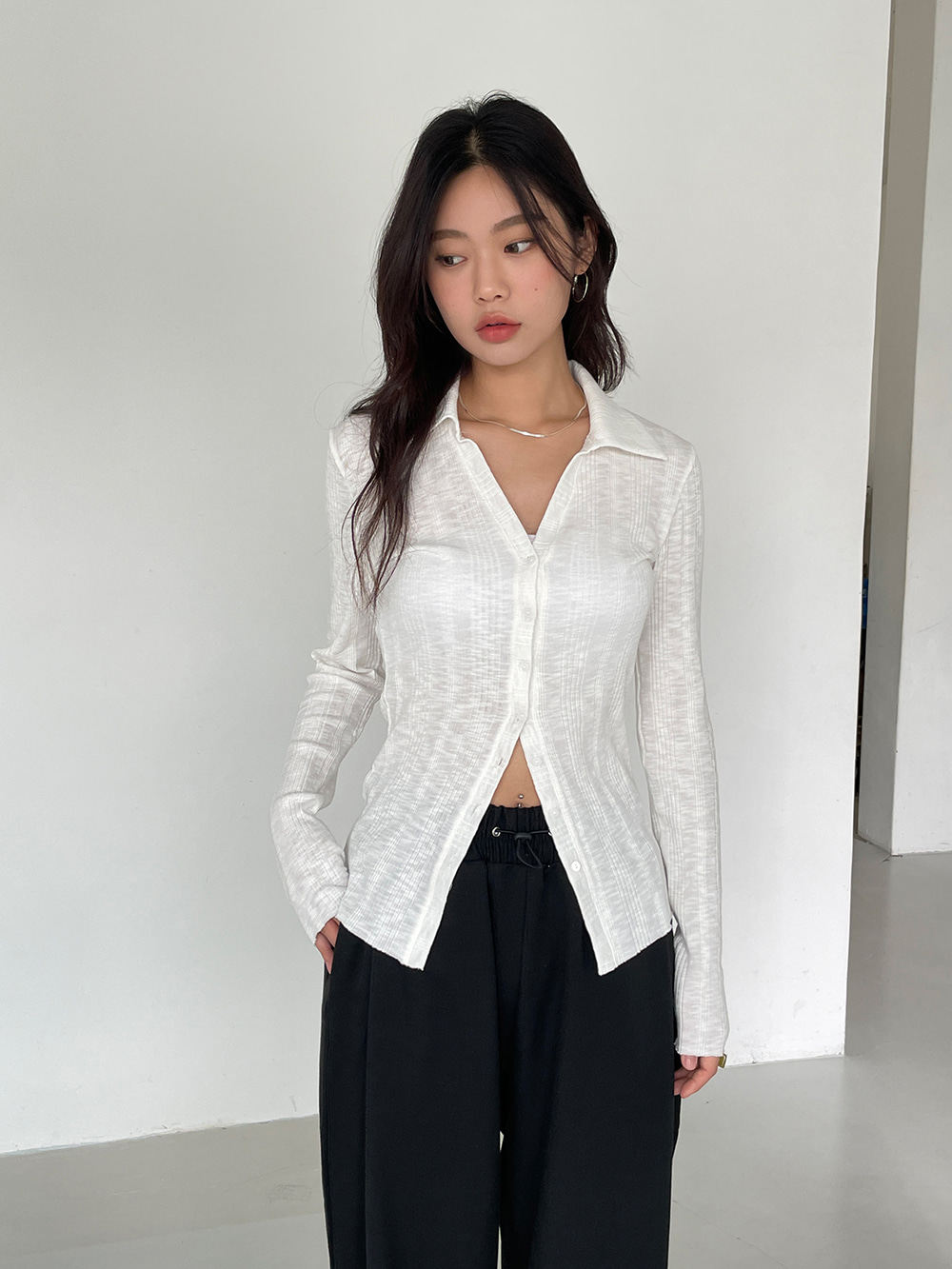 Unique SEI高级新款性感辣妹风长袖T恤经典V领显瘦开衫上衣衬衫_虎窝淘