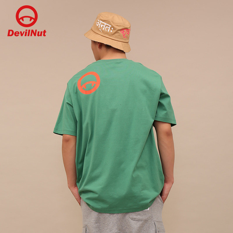 DEVIL NUT恶魔潮牌男女夏季宽松灰色黑色短袖T恤魂斗罗 AOL SET_虎窝淘