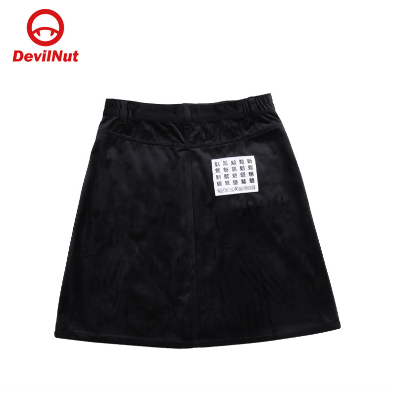 DEVIL NUT潮牌恶魔 21秋季新款女式高腰多扣休闲牛仔裙 BIB STO_虎窝淘