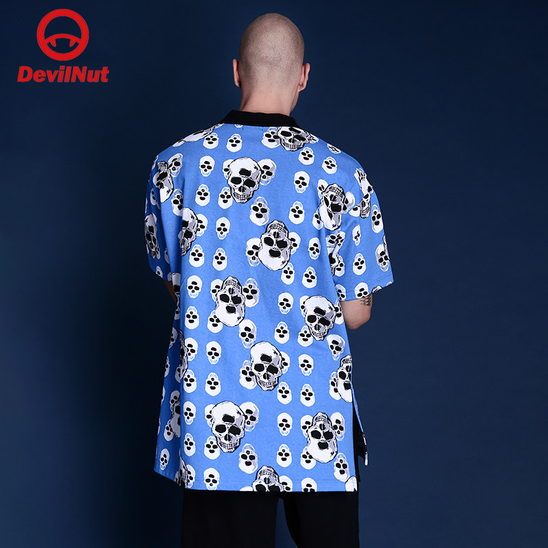 DEVIL NUT潮牌恶魔男女同款头骨图案特宽松POLO-BF SNT_虎窝淘