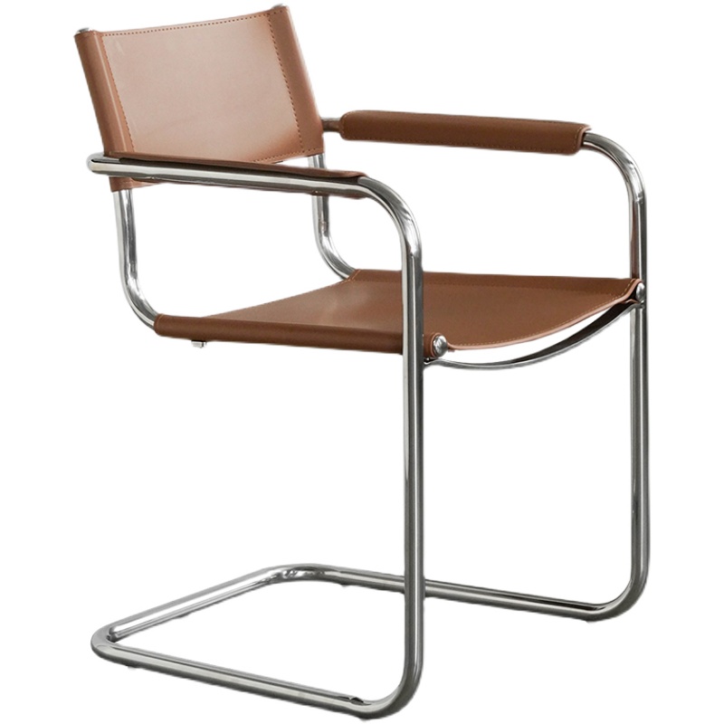 意式轻奢风悬臂钢管椅S34马鞍皮不锈钢餐椅家用简约现代餐桌椅子_虎窝淘