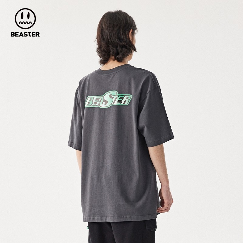 BEASTER官方字母印花国潮经典圆领T恤针织情侣短袖上衣男女同款_虎窝淘