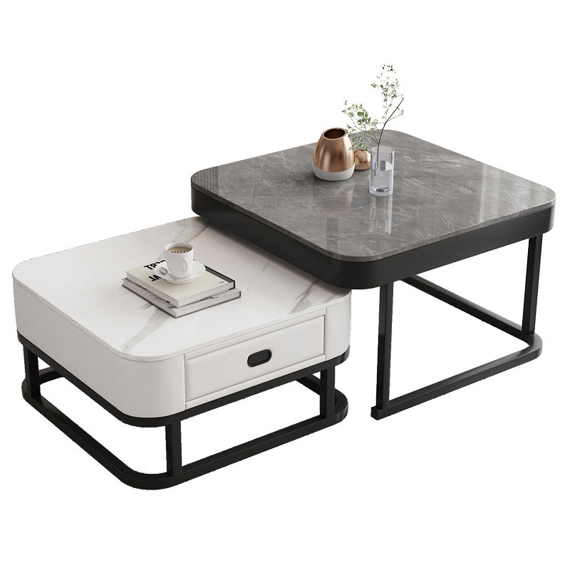 网红岩板茶几桌客厅家用北欧轻奢现代方形组合玻璃小户型简约茶台_虎窝淘