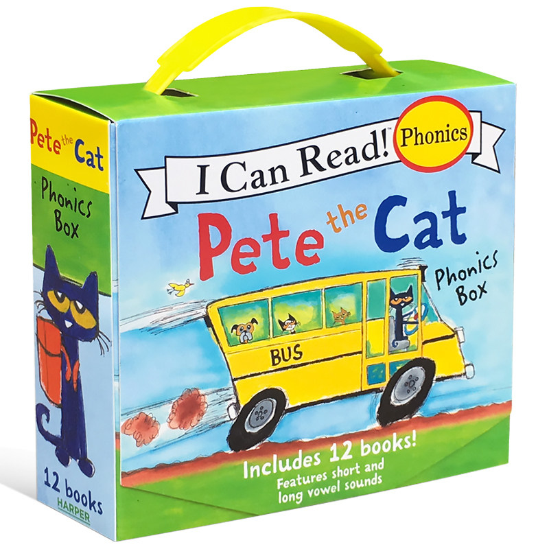 Pete the Cat Phonics英文原版绘本 12册盒装宝宝学习英语入门启蒙图书皮特猫自然拼读系列 i love my white ...