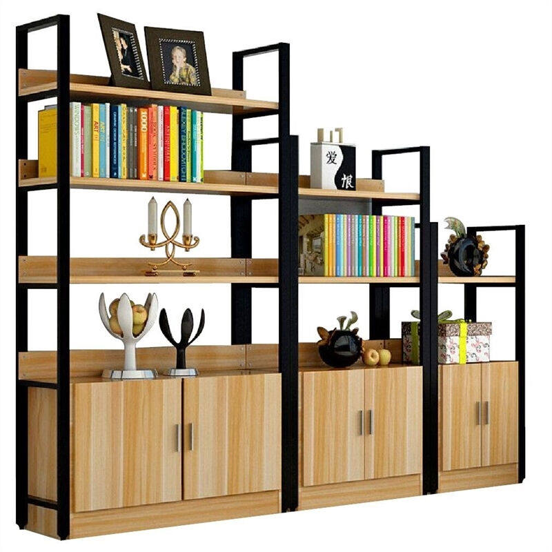 AEY简约书架带柜收纳架客厅书房展示柜货架大容量省空间多层置物_虎窝淘