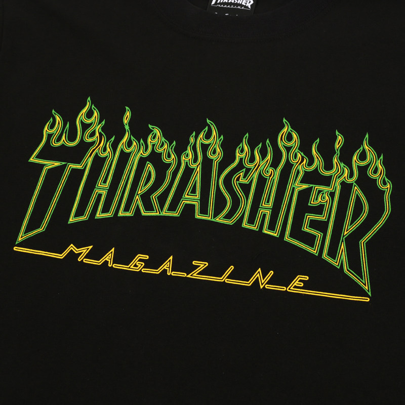 现货潮玩艺 THRASHER JLP日版 GREEN OUTLINE FLAME绿色火焰短袖_虎窝淘