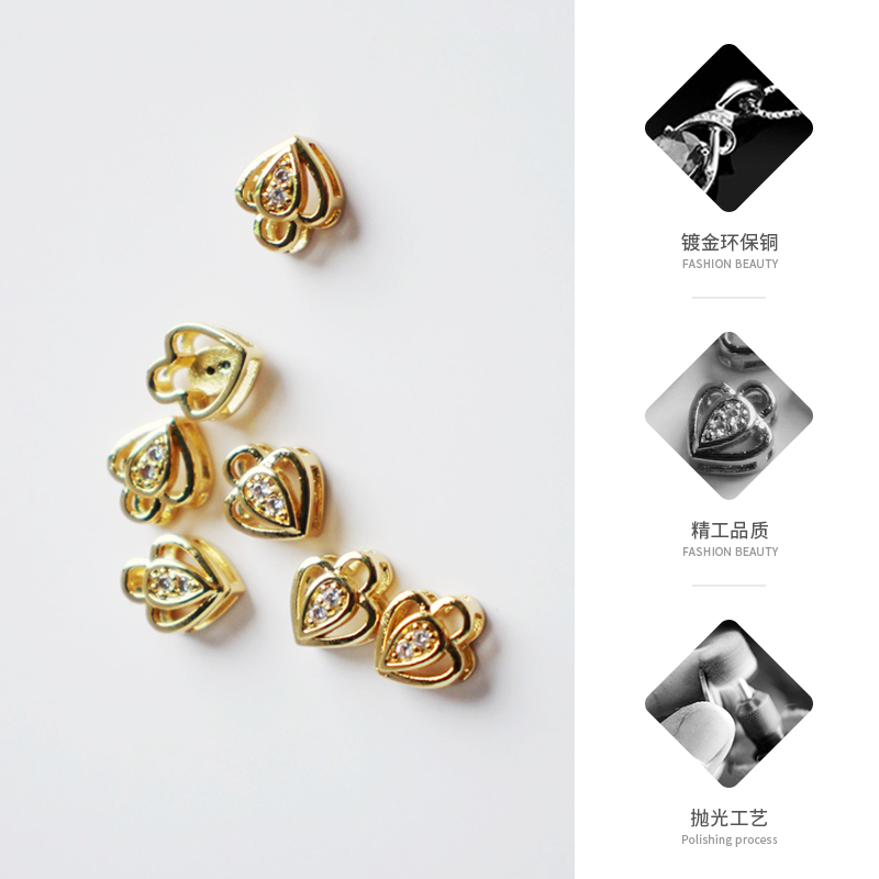 18K包金镀金保色镶锆石镂空桃心扣头diy手工绕线饰品项链配件材料_虎窝淘