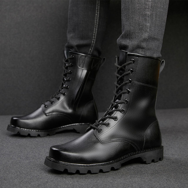 Leather men's boots cowhide combat boot boots steel head steel bottom ...