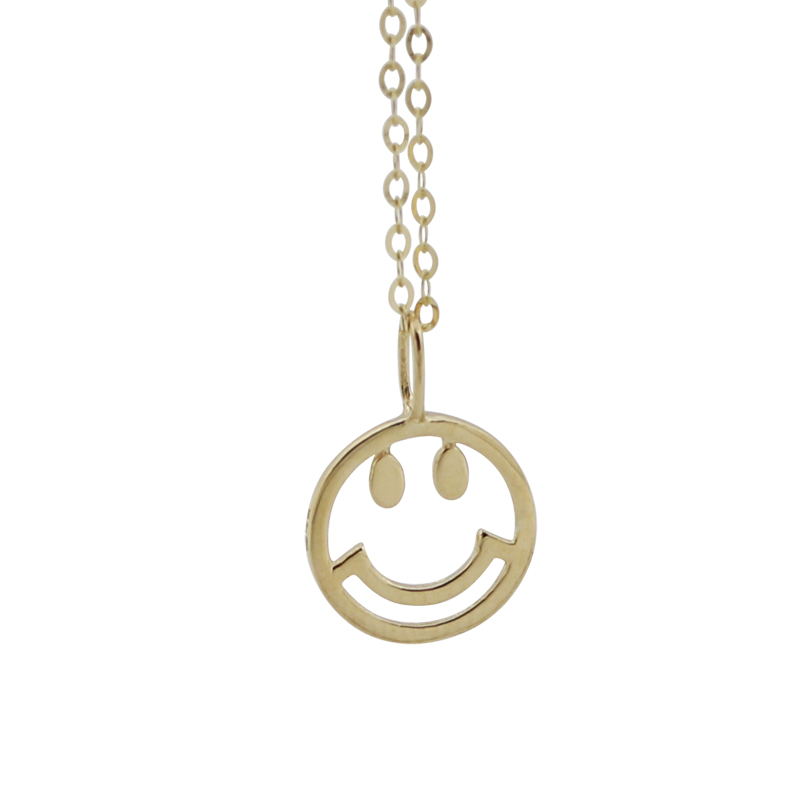 蓝莓家韩国纯14k金黄金吊坠光面微笑吊坠笑脸项链锁骨链吊坠女_虎窝淘