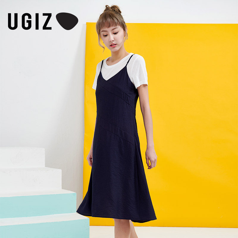 UGIZ夏季新款韩版女装纯色时尚百搭中长款吊带连衣裙女UBOC610-5_虎窝淘