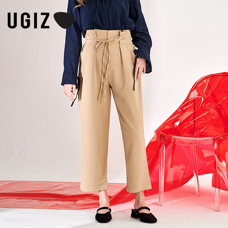 UGIZ春秋季新品韩版女装时尚高腰显瘦直筒九分花苞裤女UCPC310-8_虎窝淘