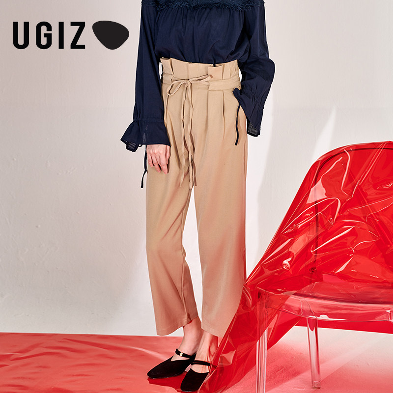 UGIZ春秋季新品韩版女装时尚高腰显瘦直筒九分花苞裤女UCPC310-8_虎窝淘
