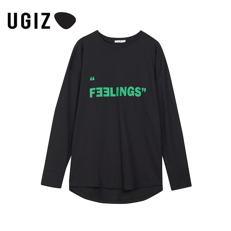 UGIZ秋季新品韩版女装休闲宽松时尚圆领纯色字母T恤女UCTE815_虎窝淘