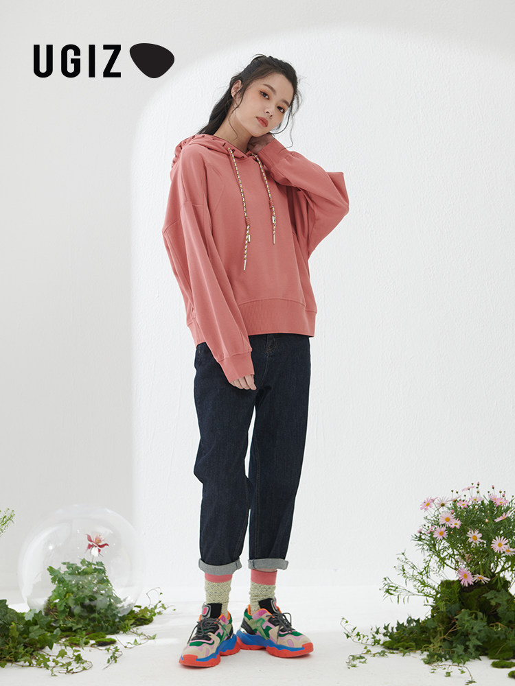 UGIZ商场同款2022秋季韩版女装休闲连帽短款分割卫衣女UCTF519_虎窝淘