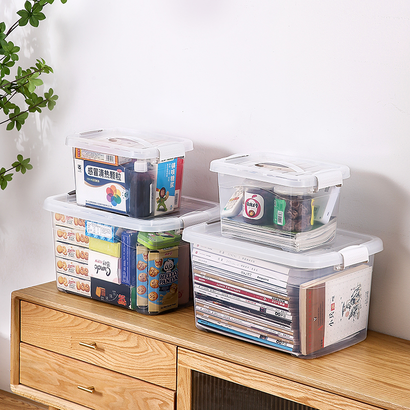 透明收纳盒家用塑料宿舍书本零食杂物整理箱带盖衣物储物收纳盒子_虎窝淘