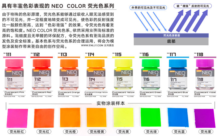 √英利匠域油漆 NEO COLOR荧光色系列硝基油性 18ml 111-118_虎窝淘