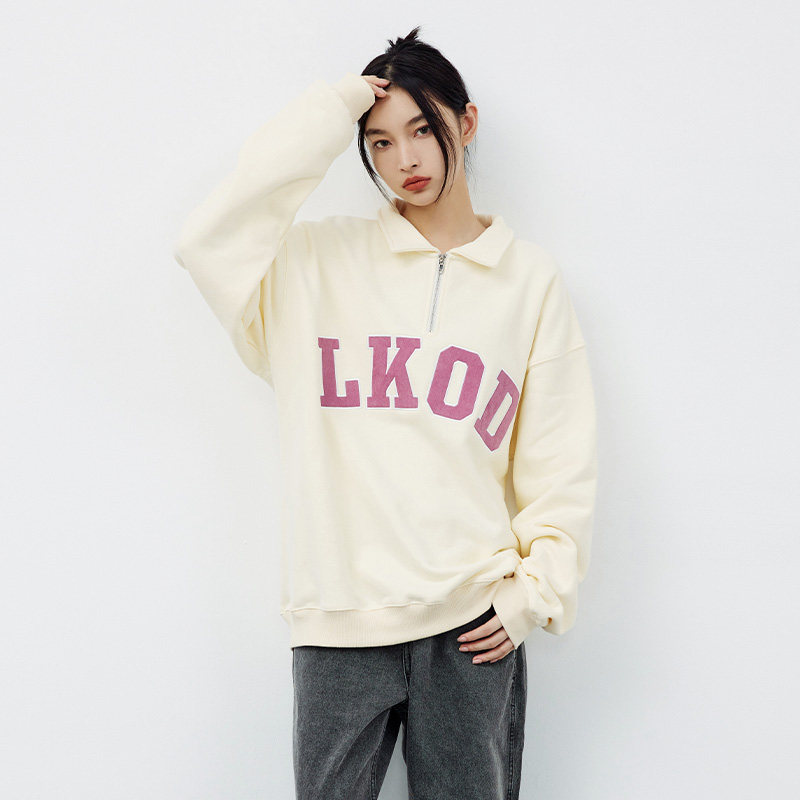 LKSTORE LKOD秋冬款半拉链麂皮刺绣字母加绒潮牌卫衣国潮情侣款_虎窝淘