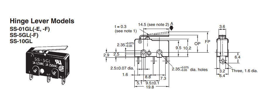 进口原装欧姆龙OMRON微动开关 SS-01GL-E行程限位 0.1A带柄3脚_虎窝淘