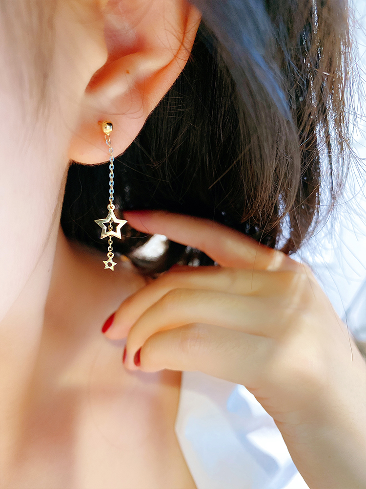 首尔k金纯10k 14k金黄金耳钉 2023新款潮光面五角星彩金耳线单只_虎窝淘