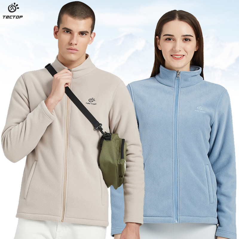 TECTOP探拓秋冬季加厚保暖透气立领抓绒衣男女士开衫防风登山外套_虎窝淘
