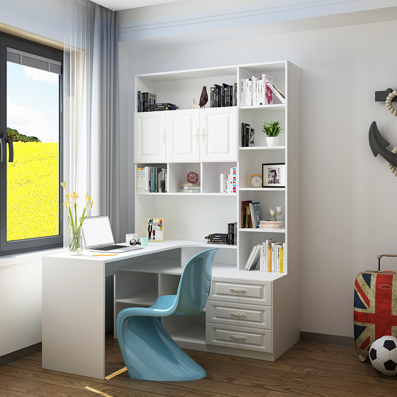 美佳以品 现代简约转角书桌衣柜组合一体柜电脑桌带书架可定制_虎窝淘